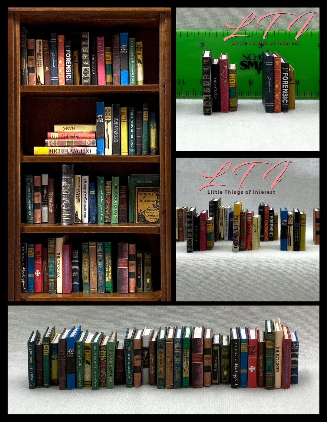 4 RANDOM BOOKSHELF Books 1:12 Scale Dollhouse Miniature Hard Cover ...