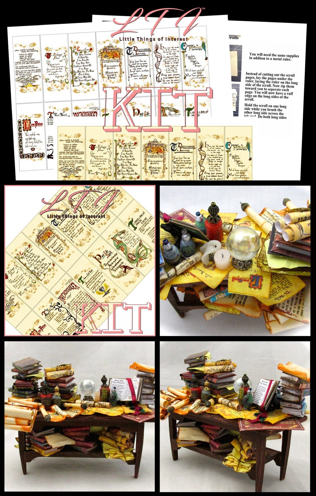 Kit 14 SCROLLS PAGES With Printed Pdf Instruction Tutorial in Miniature ...