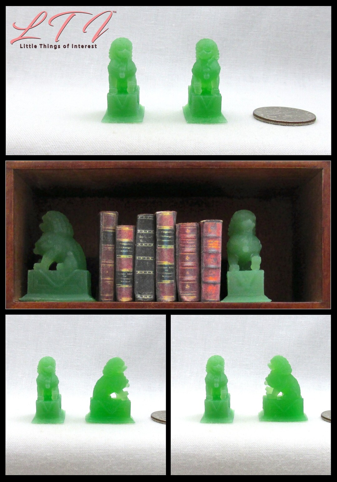 JADE LION MINIATURE Bookends Set of 2 1:12 Scale Miniature Resin ...