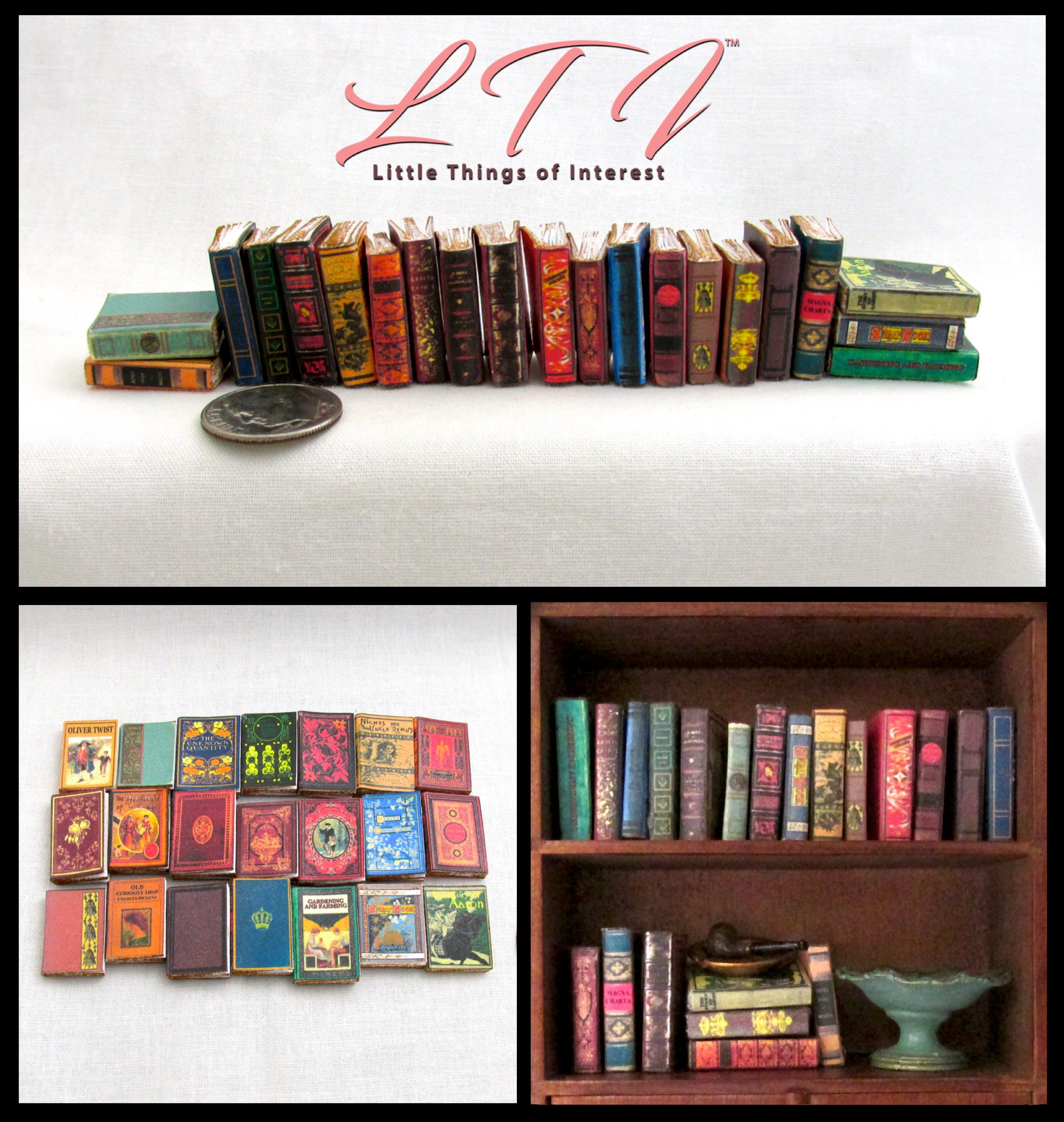 21 DUSTY OLD BOOKS Miniature Books Dollhouse 1:12 Scale 1 Scale Prop ...