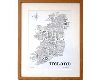 A4 Illustrated Map of Ireland Irish Surnames and Ancestry Wall Art Art ...