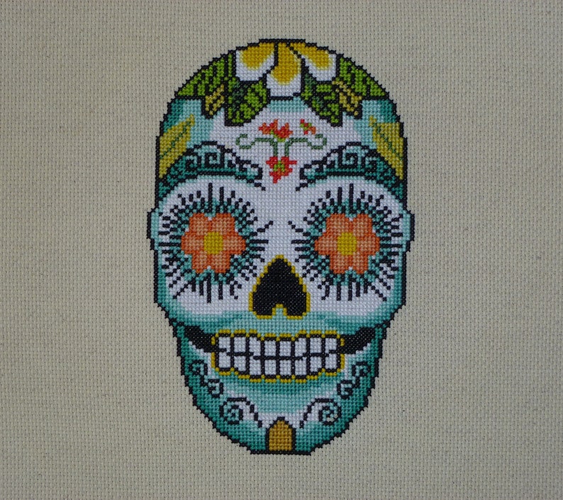 Aloha Flower Sugar Skull Cross Stitch Pattern - Etsy