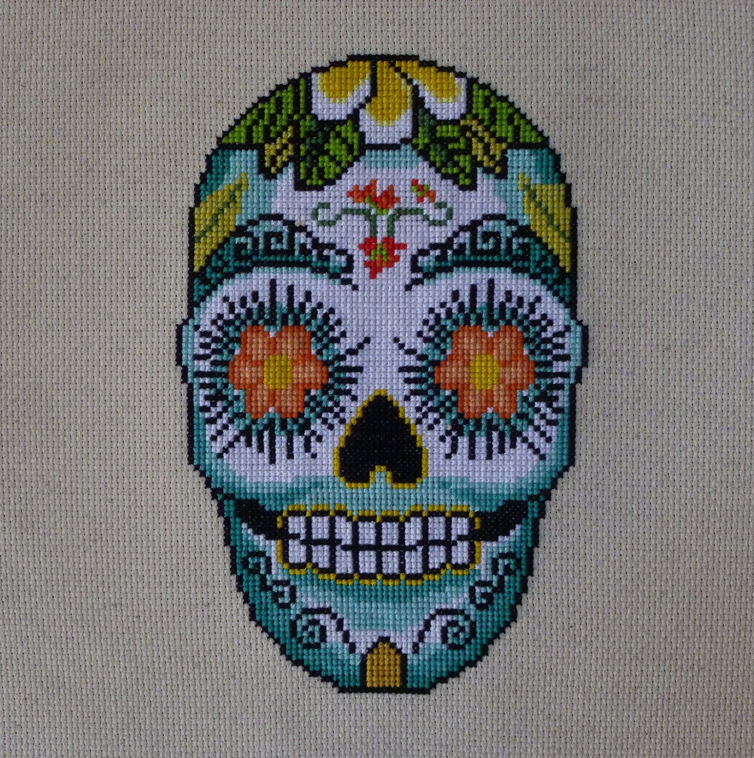 Aloha Flower Sugar Skull Cross Stitch Pattern - Etsy