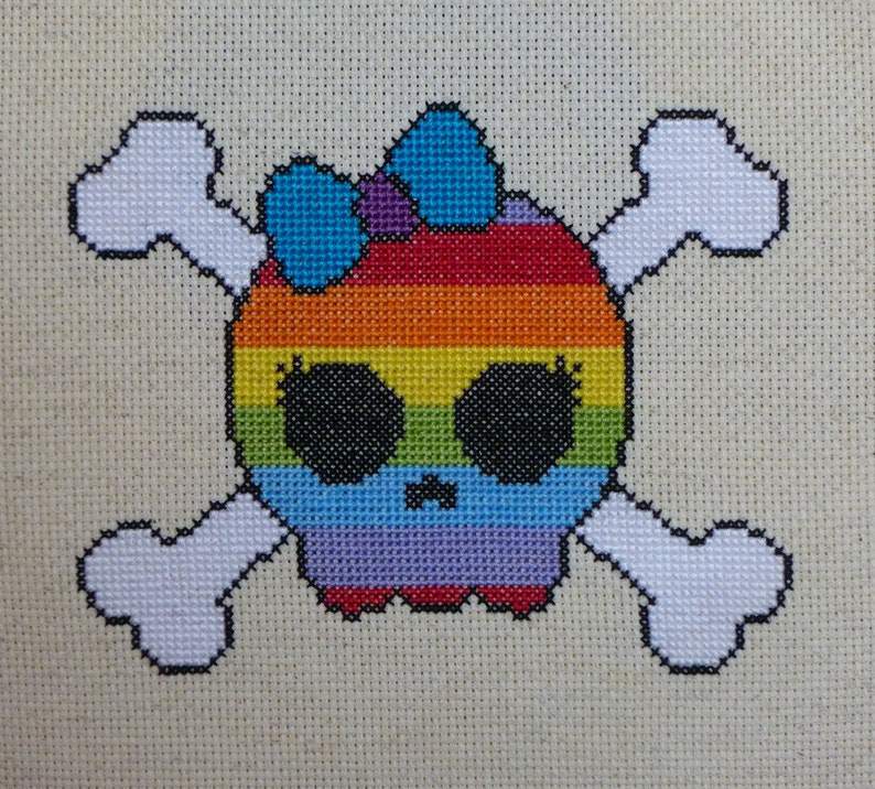 Rainbow Skull and Bones Cross Stitch Pattern - Etsy