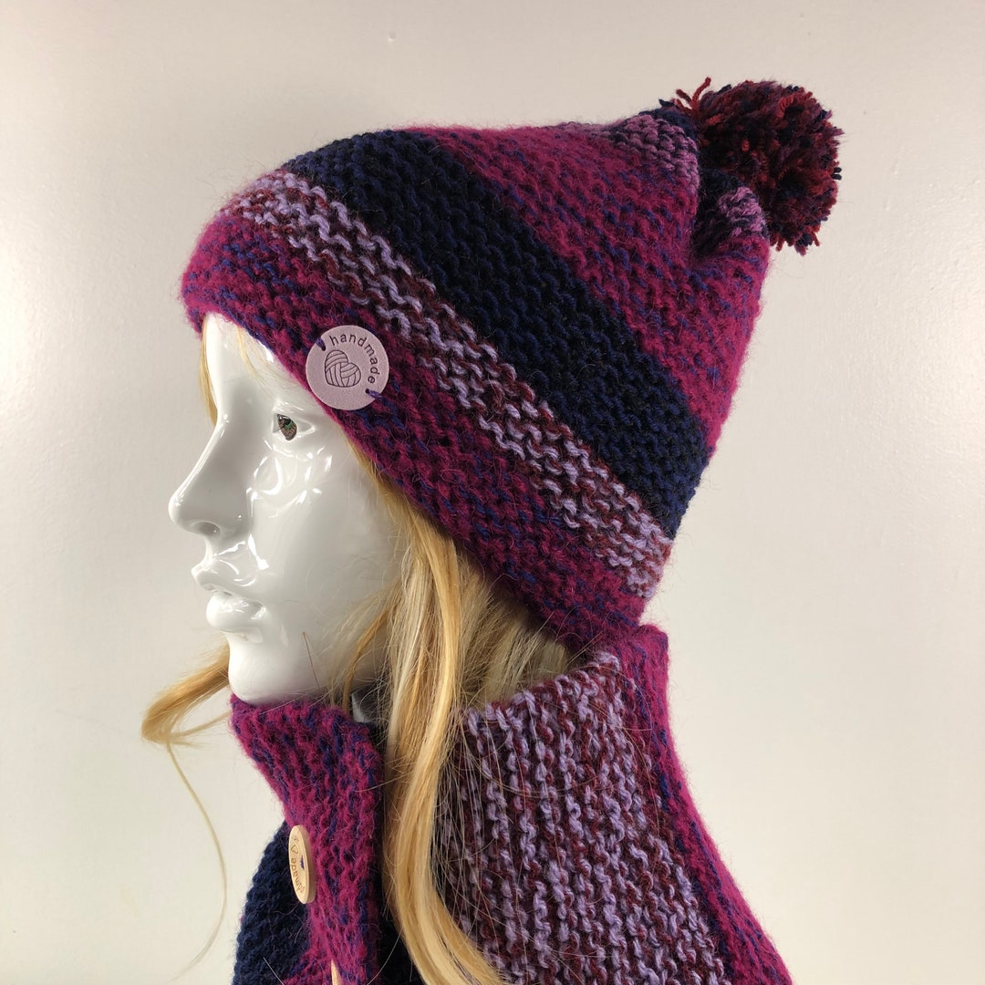 Hand Knitted Wool Hat/snood Set Ref 3962 - Etsy