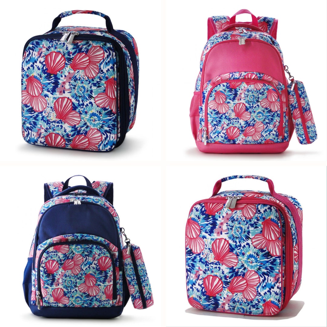 Sea Shells Backpack, Lunch Box, Monogrammed Backpack, Back Pack, Diaper ...