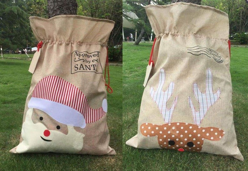 Santa Sack Ho Ho Ho Santa Bag Burlap Santa and Reindeer - Etsy