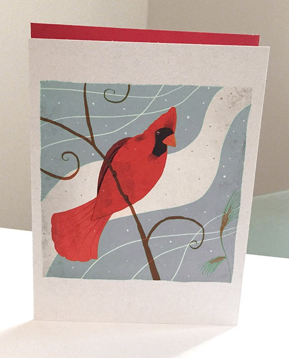 Bright Red Cardinal Bird Blank Greeting Card - Etsy
