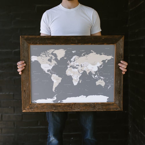 Personalized Framed World Travel Map With Pins Push Pin - Etsy