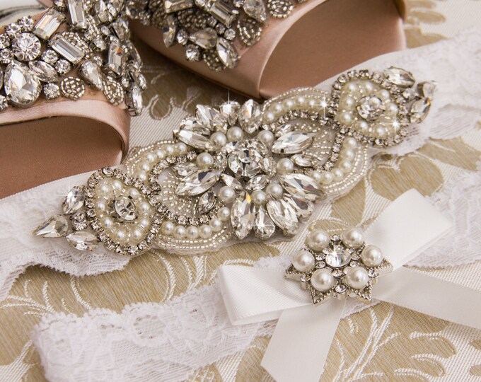 Custom Bridal Garter Set, Vintage Wedding, Crystal Garter Set, Stretch ...