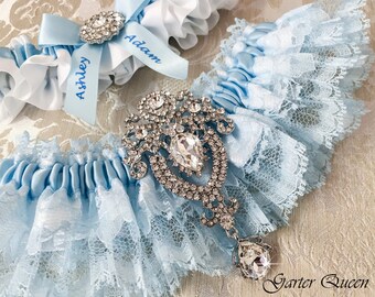 Blue Lace Wedding Garter Set. Blue Lace Garter Set Lace | Etsy
