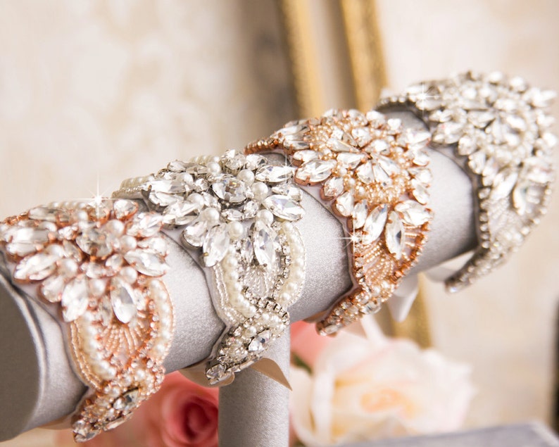Rose Gold Wedding Bracelet, Bridal Cuff Bracelet, Rhinestone Crystal ...