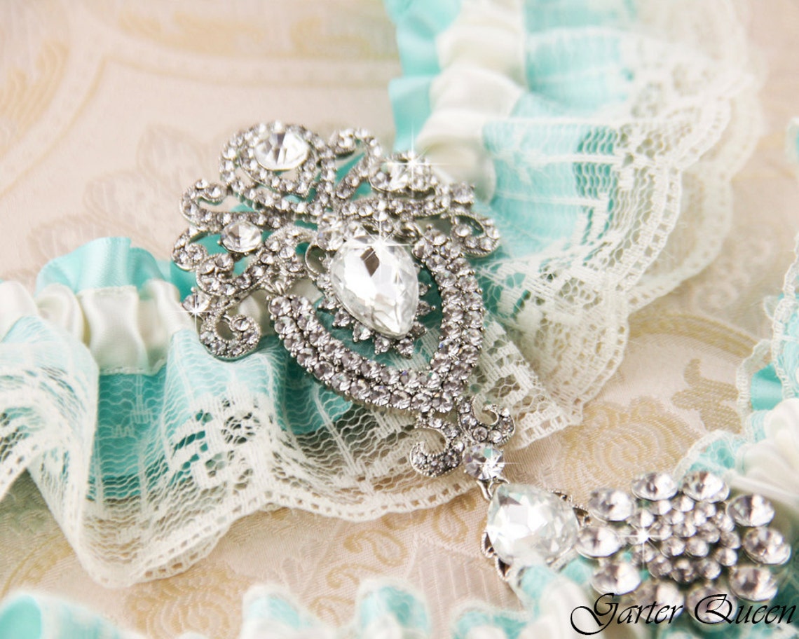 Blue Wedding Garter Set Something Blue Aqua Blue Bridal | Etsy