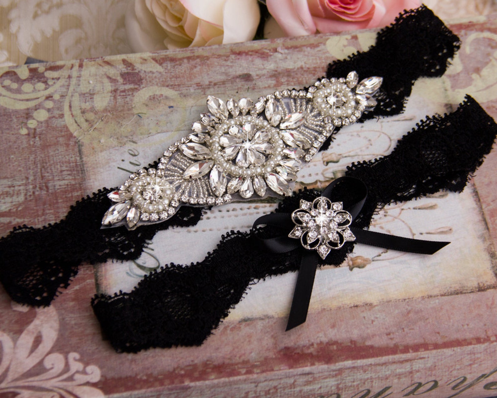 Wedding Garter Set Bridal Garter Set Black Lace Garter Set | Etsy