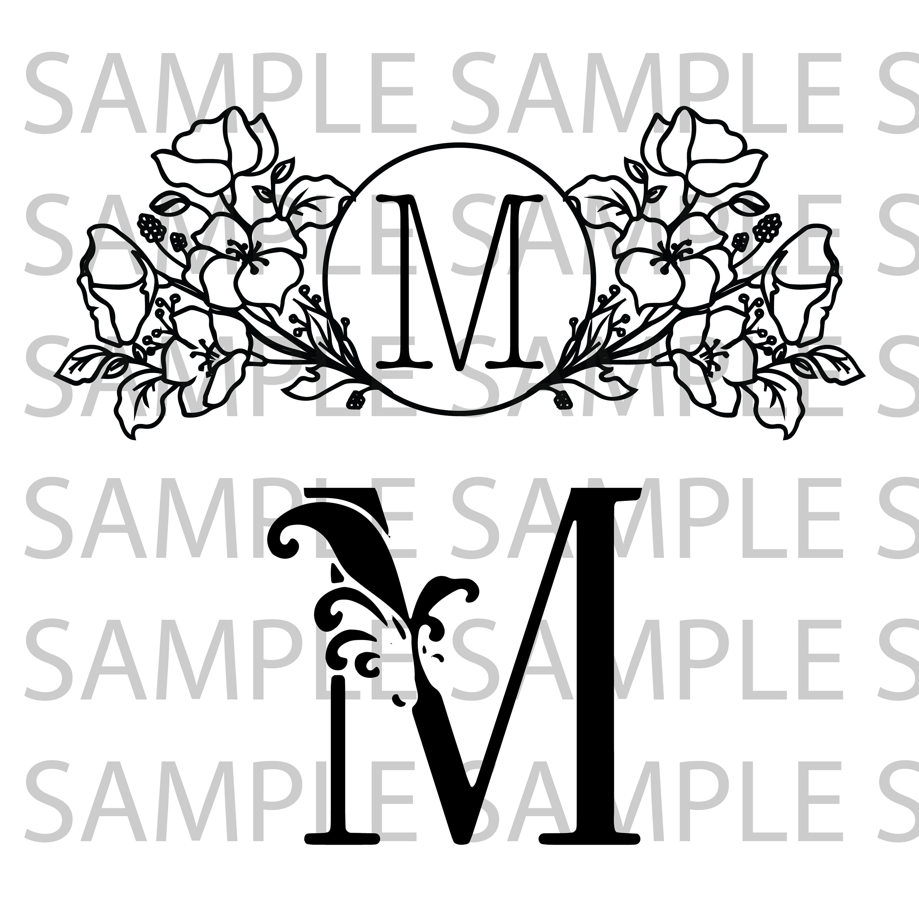 Floral Monogram Last Name Logo Pack and Font SVG Cut Outs for Cricut 3 ...