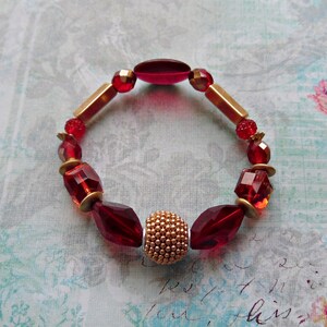 Fancy Red Stretch Bracelet With Goldtone Boho Bead - Etsy
