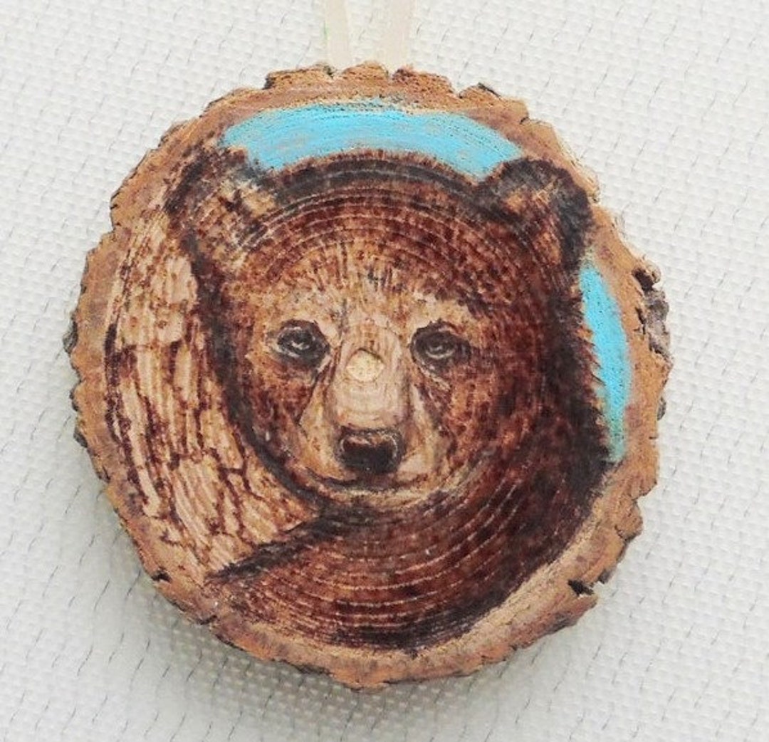 Baby Bear Wood Burn - Wildlife Art- Hand-cut Wood Slices - Rustic ...