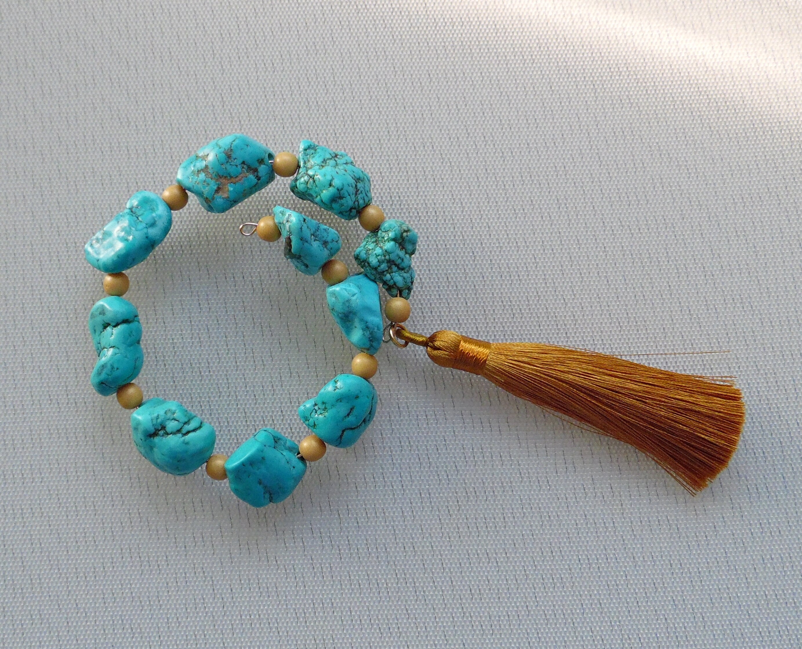 Turquoise Dyed Howlite Bracelet with Bronze Tassel Hippie | Etsy