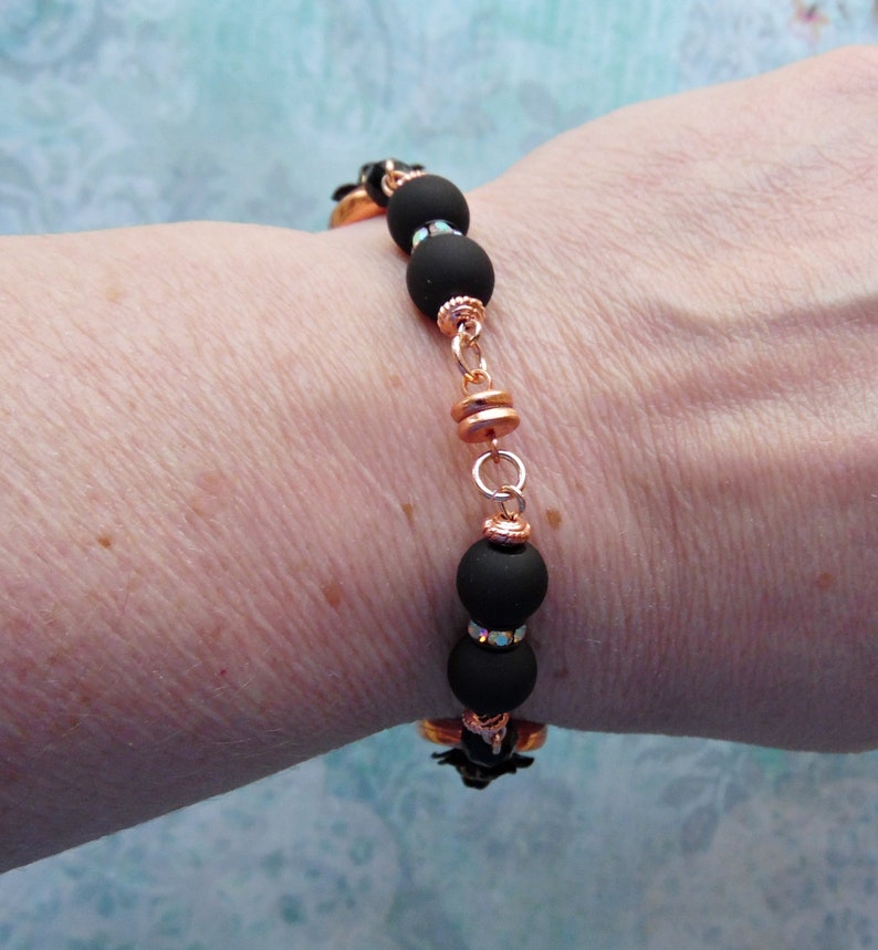 Vintage Copperplate Bracelet With Black Beads - Etsy