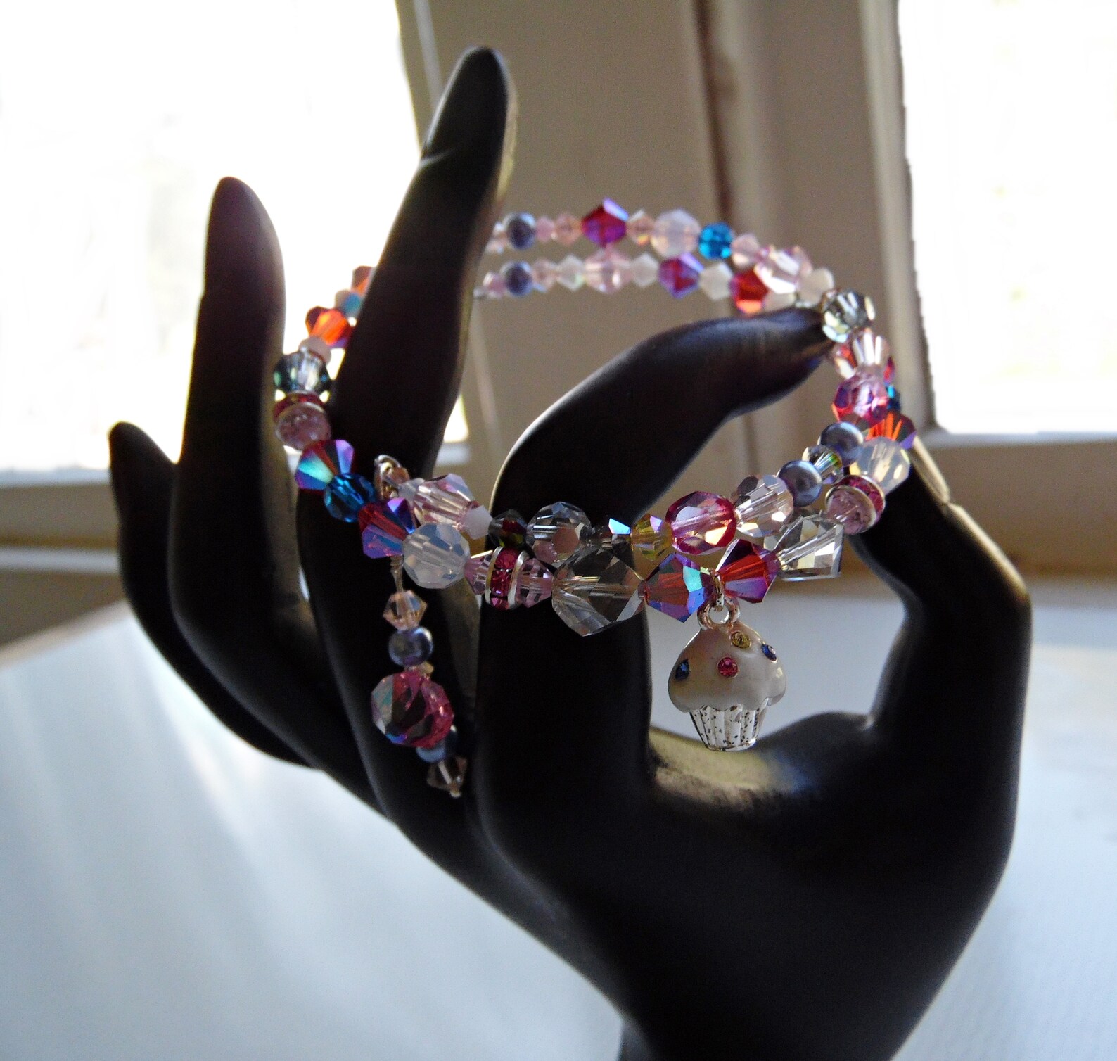 Pink and Blue Swarovski Cupcake Bracelet - Etsy