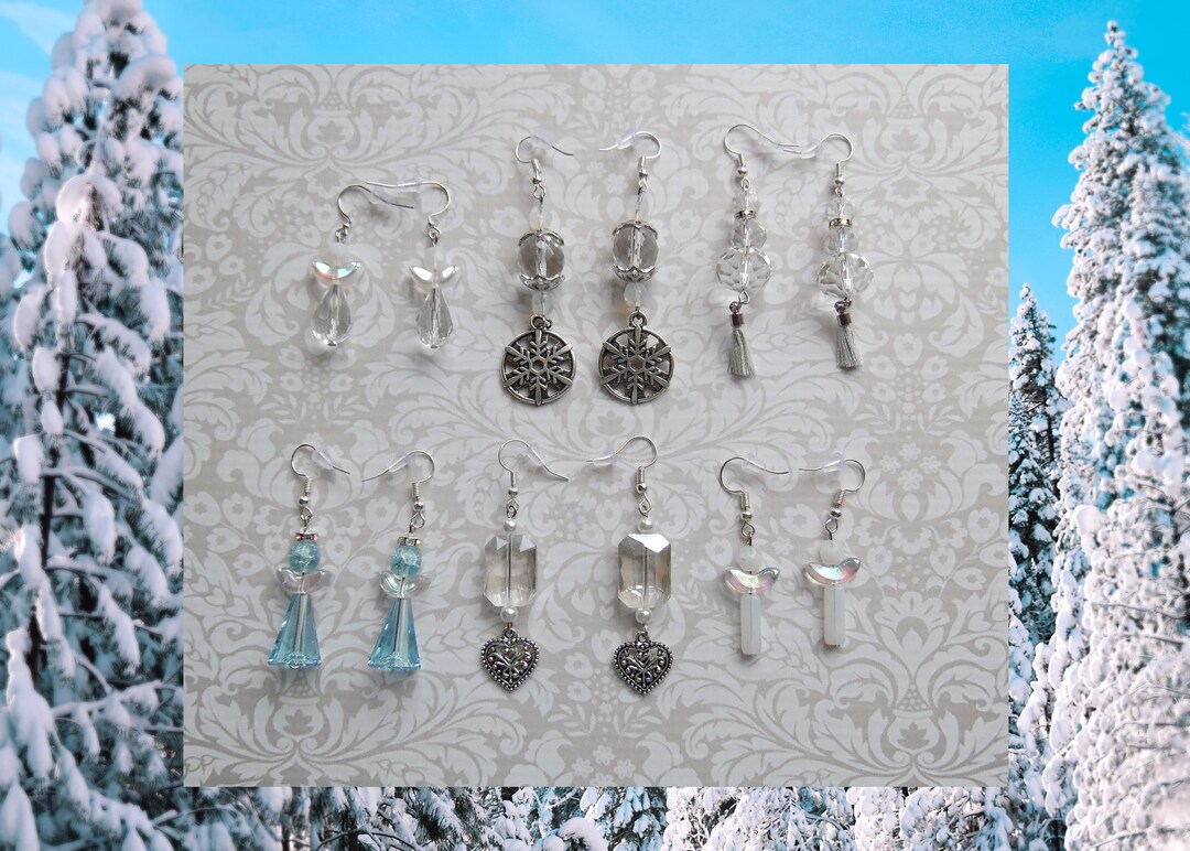 Handmade Winter Dangle Earrings: Glass Angel, Snowman, Snowflake - Etsy