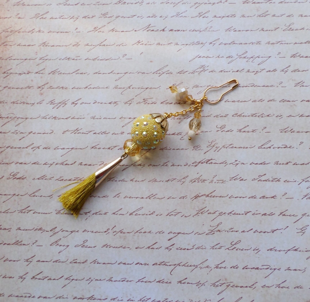 Yellow Junk Journal Dangle Golden Beaded Planner Dangle - Etsy