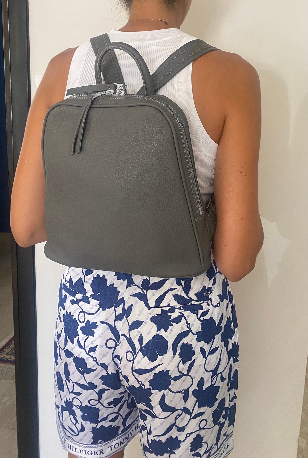 Leather Backpack. Grey Leather Backpack. Leather Travel Bag. Everyday ...