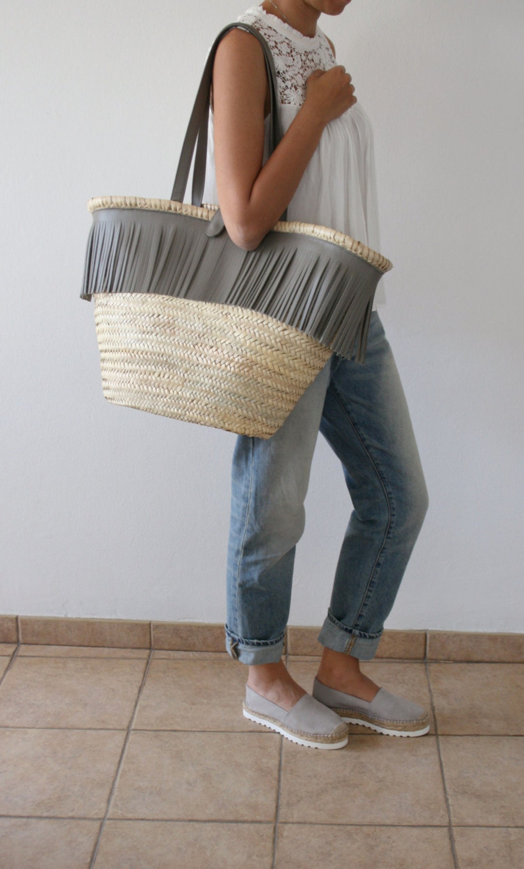 Leather Straw Fringe Bag - Straw Bags - Straw Tote - Raffia Bags ...