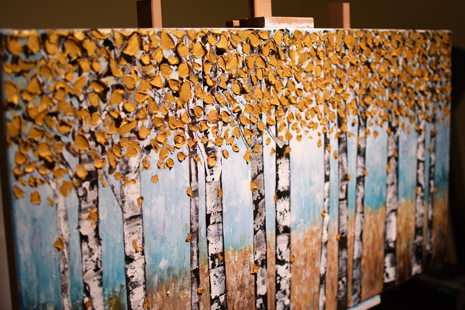 Huge ORIGINAL Triptych Abstract Gold Birch Tree Painting | Etsy