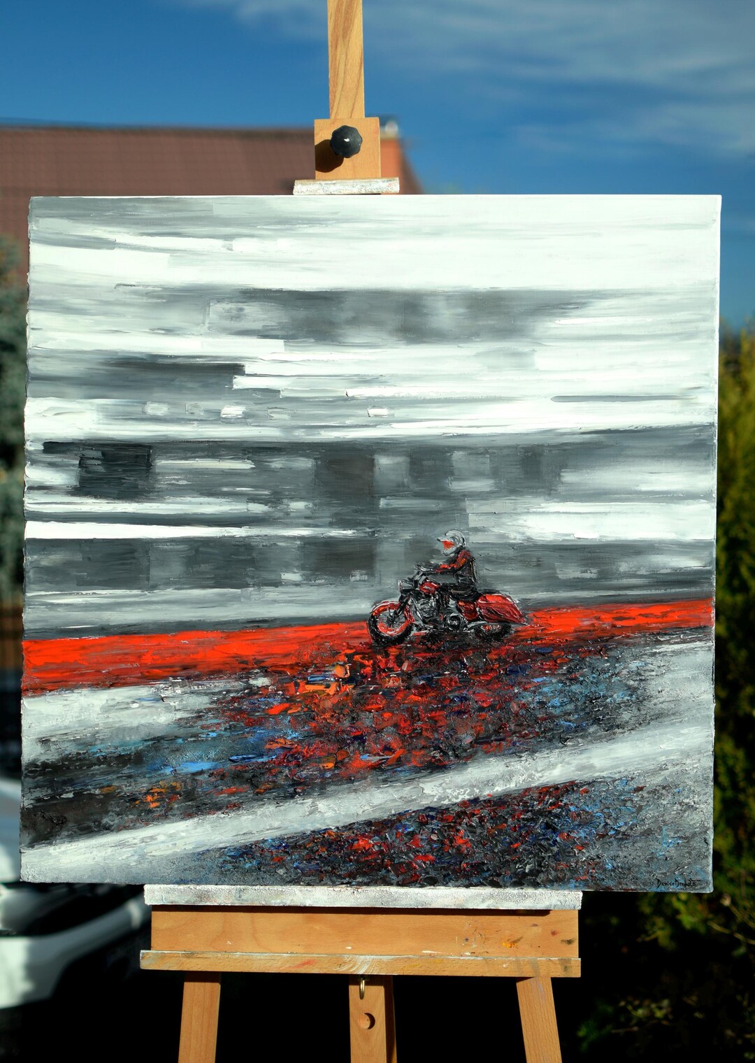Abstract Motorcycle Original Oil Painting, Modern Wall Decor for Riders ...