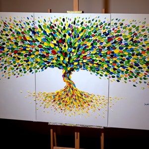 Modern Tree Triptych Painting ORIGINAL Abstract Colorful Blossom Tree ...