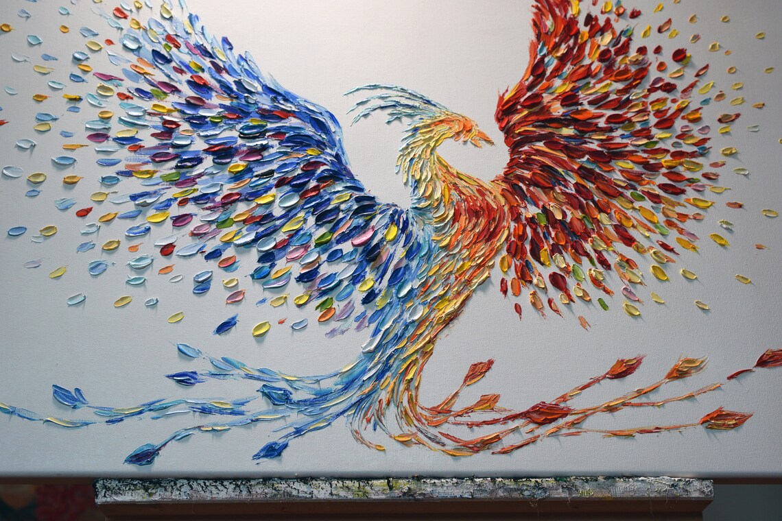 Contemporary Abstract Phoenix Bird Painting ORIGINAL Textured Oil ...