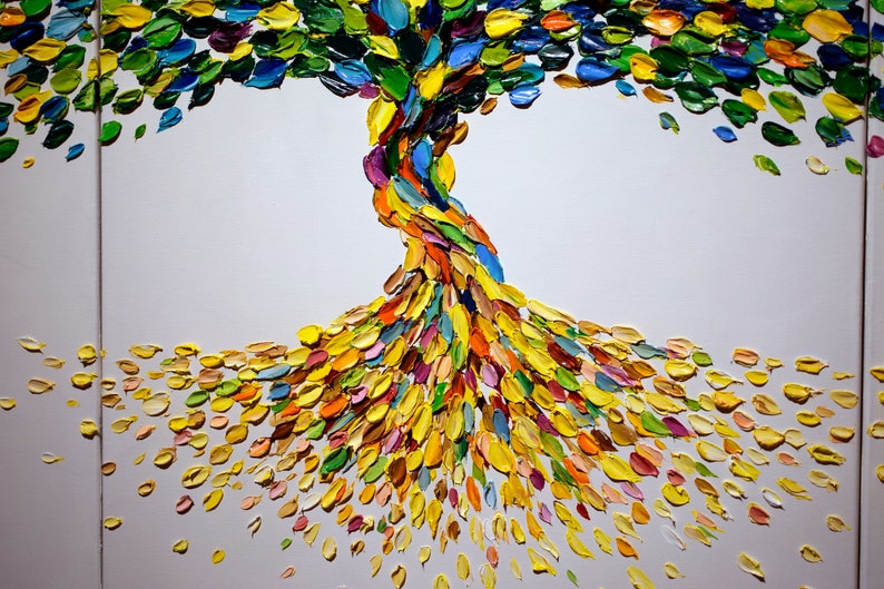 Modern Tree Triptych Painting ORIGINAL Abstract Colorful | Etsy