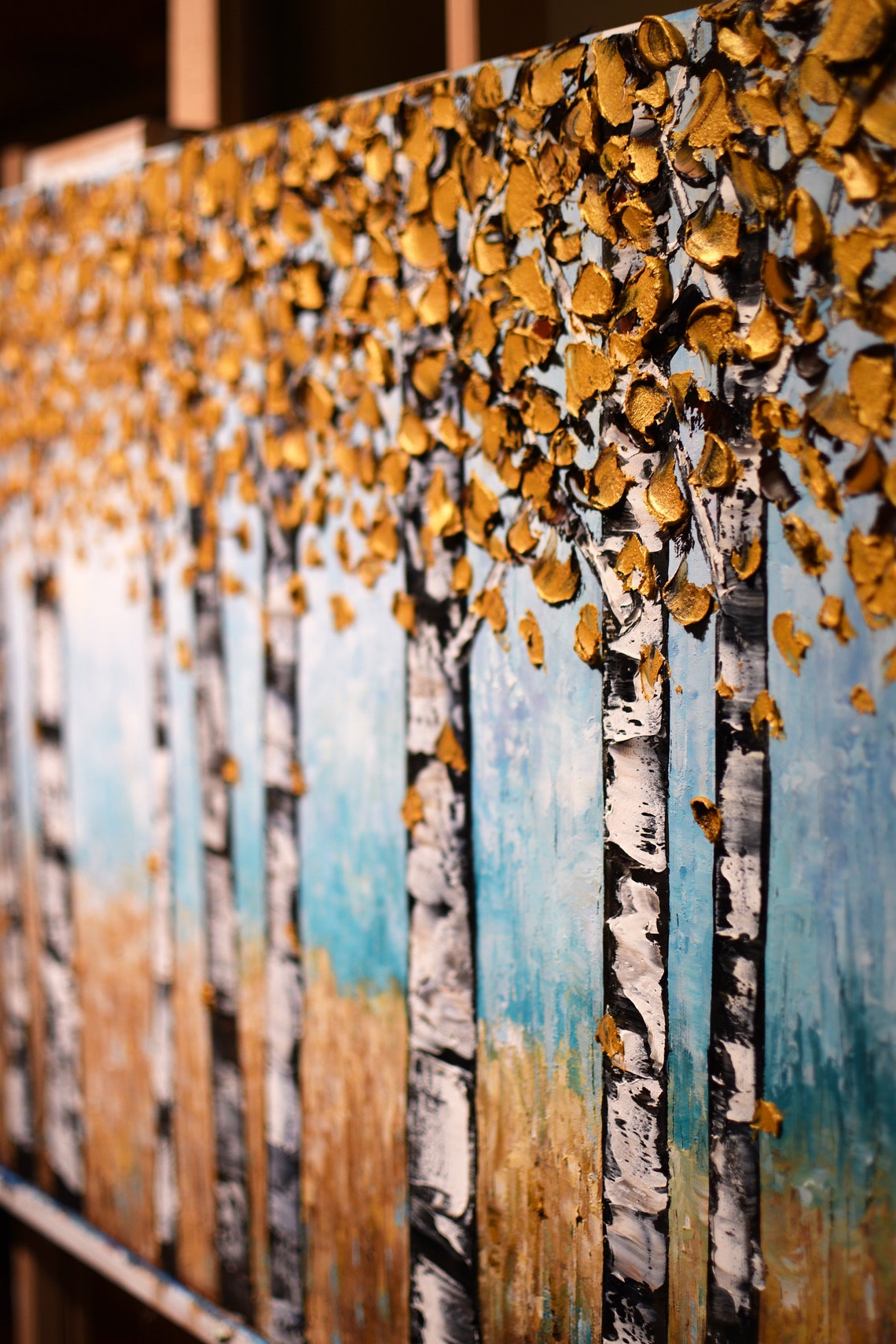 Huge ORIGINAL Triptych Abstract Gold Birch Tree Painting | Etsy
