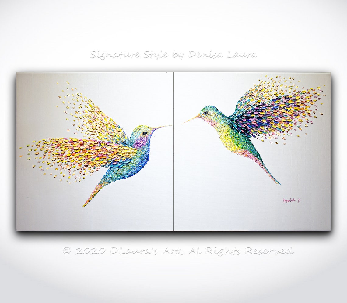 Contemporary Abstract Hummingbirds Diptych Painting ORIGINAL | Etsy
