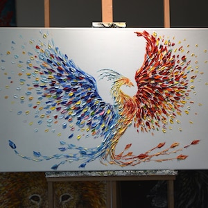 Contemporary Abstract Phoenix Bird Painting ORIGINAL Textured Oil ...
