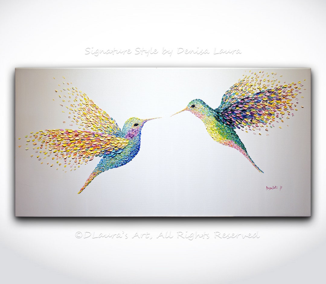 Contemporary Abstract Hummingbirds Painting ORIGINAL Rainbow Birds ...