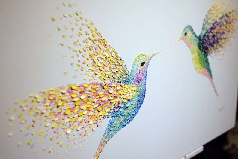 Contemporary Abstract Hummingbirds Diptych Painting ORIGINAL | Etsy