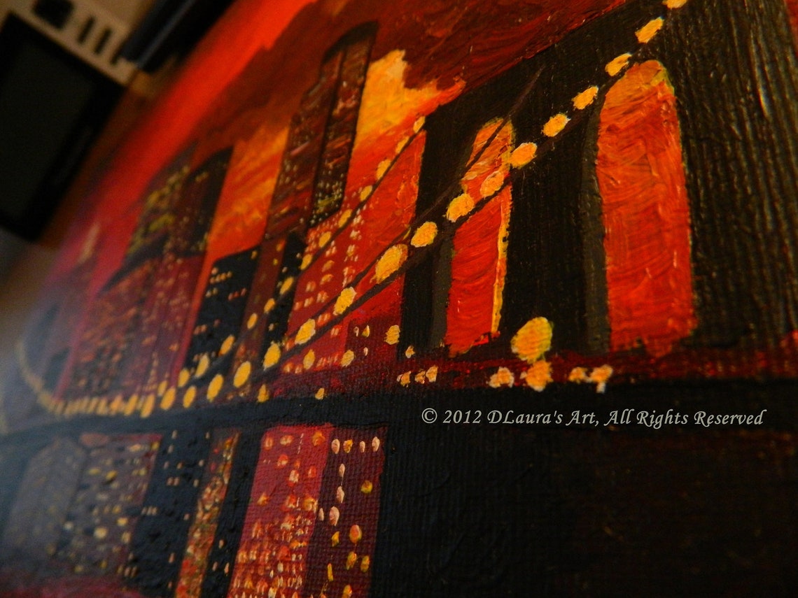 New York Sunset Brooklyn Bridge ORIGINAL Painting Abstract - Etsy