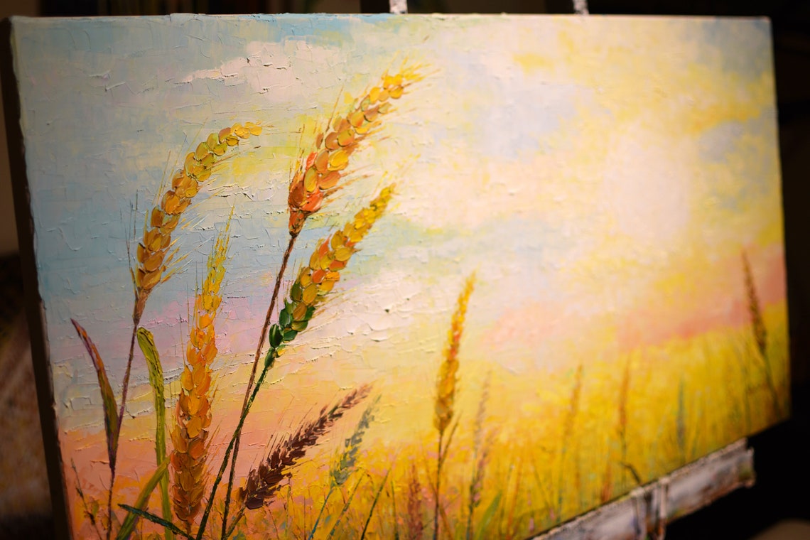 Contemporary Wheat Field Oil Painting With Warm Colors Sunset - Etsy Contemporary Wheat Field Oil Painting With Warm Colors Sunset - Etsy
