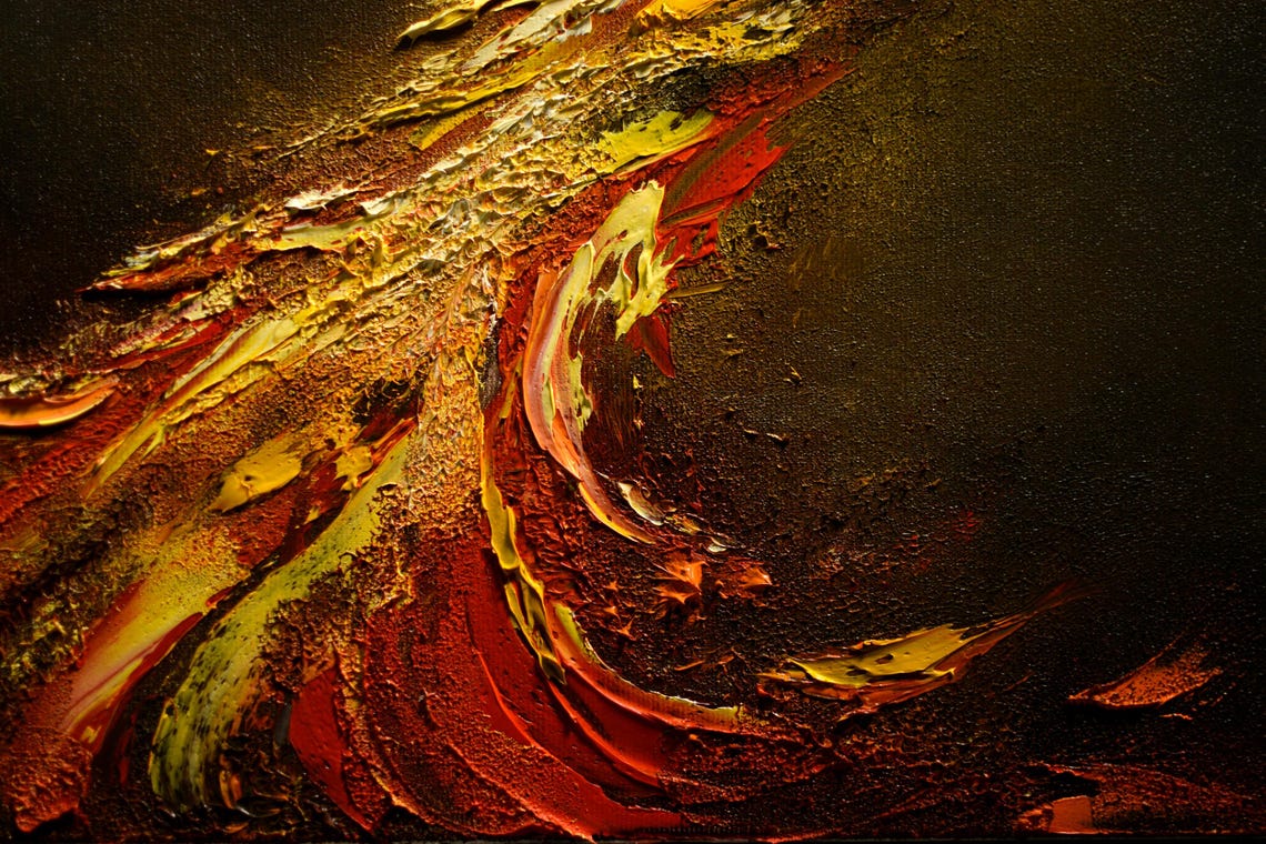 Original Phoenix Oil Painting on Canvas: Abstract Firebird Wall Art ...