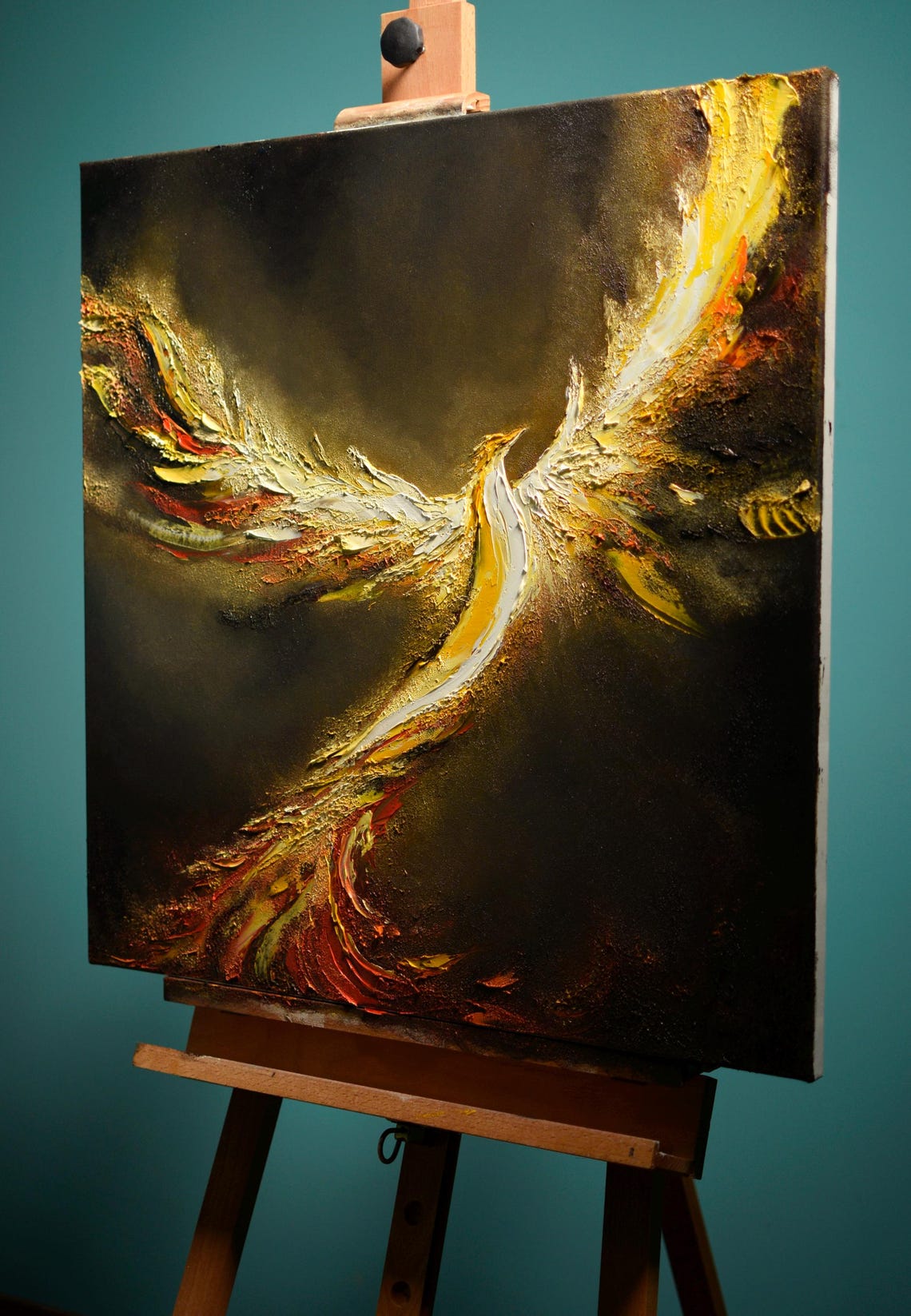 Original Phoenix Oil Painting on Canvas: Abstract Firebird Wall Art ...
