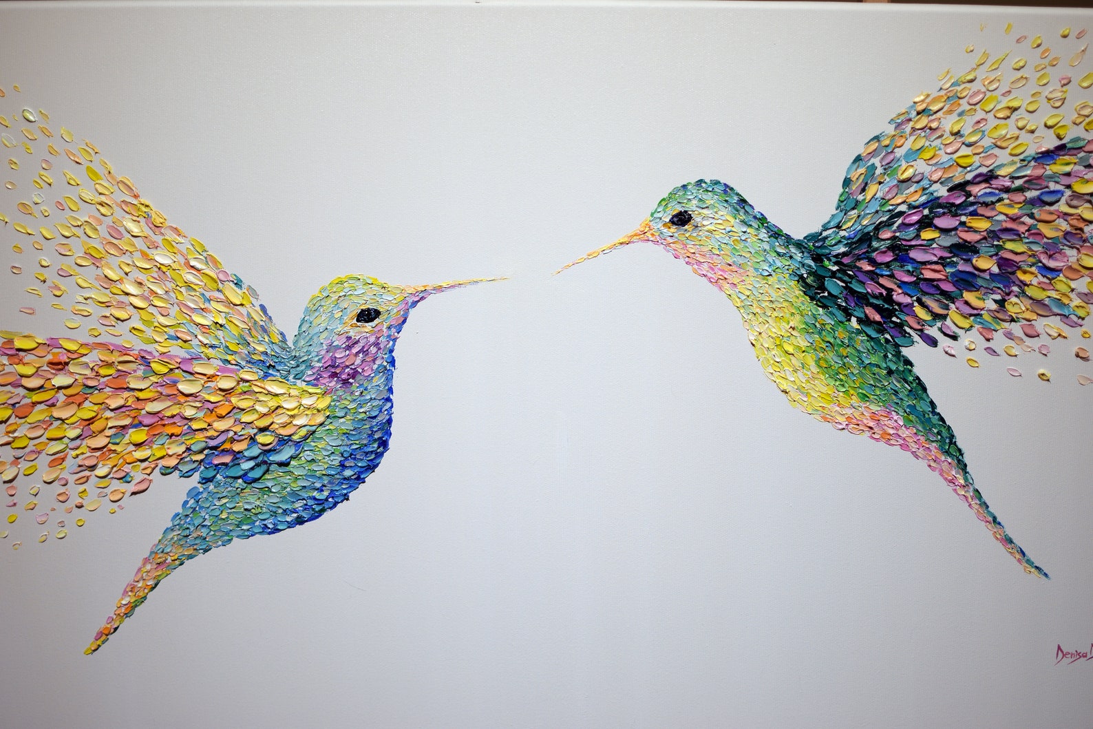 Contemporary Abstract Hummingbirds Diptych Painting ORIGINAL - Etsy