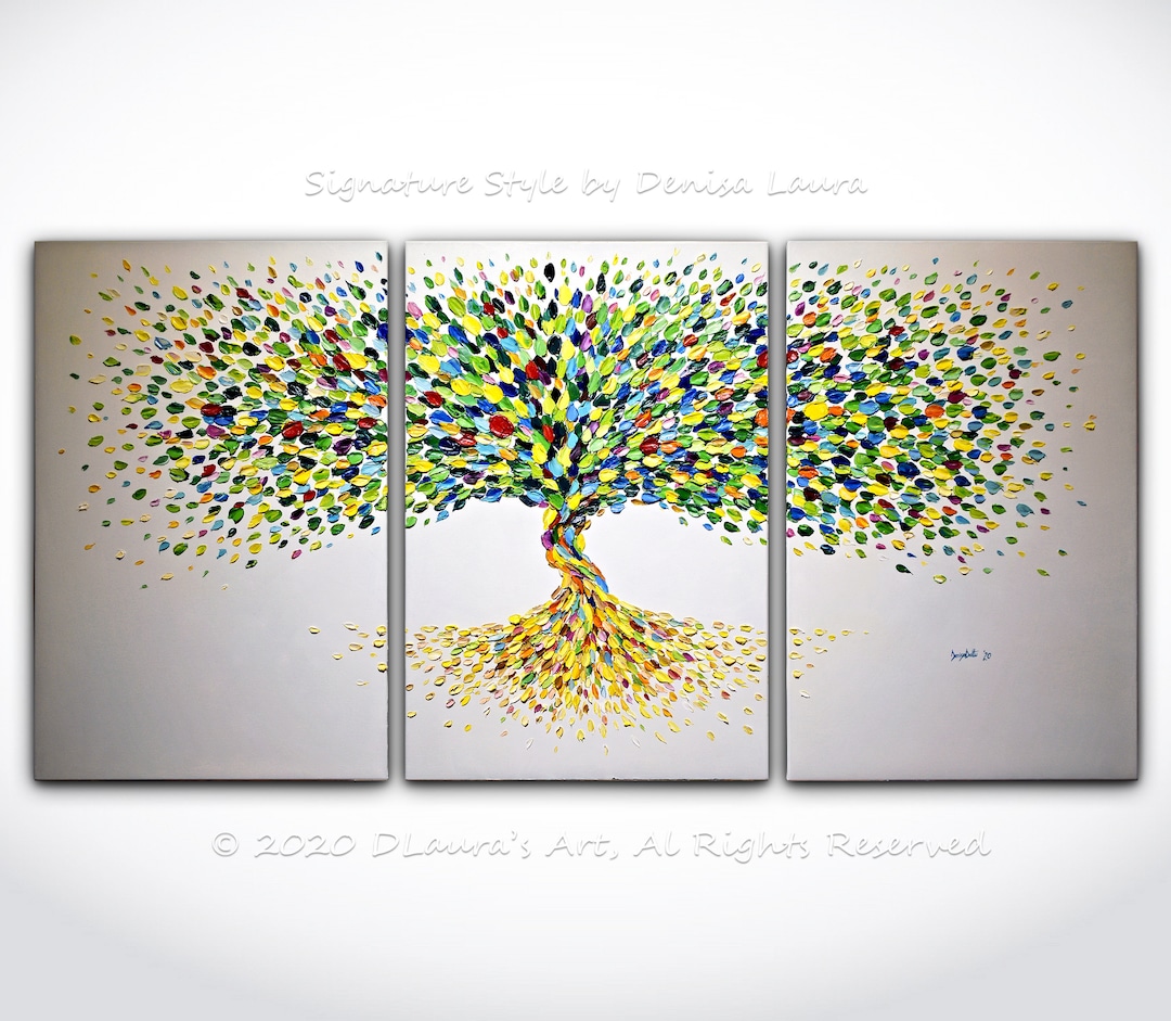 Modern Tree Triptych Painting ORIGINAL Abstract Colorful Blossom Tree ...