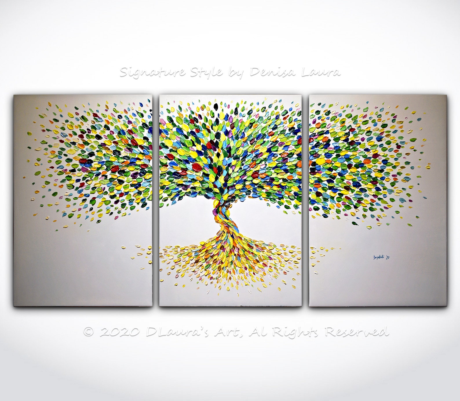 Modern Tree Triptych Painting ORIGINAL Abstract Colorful | Etsy