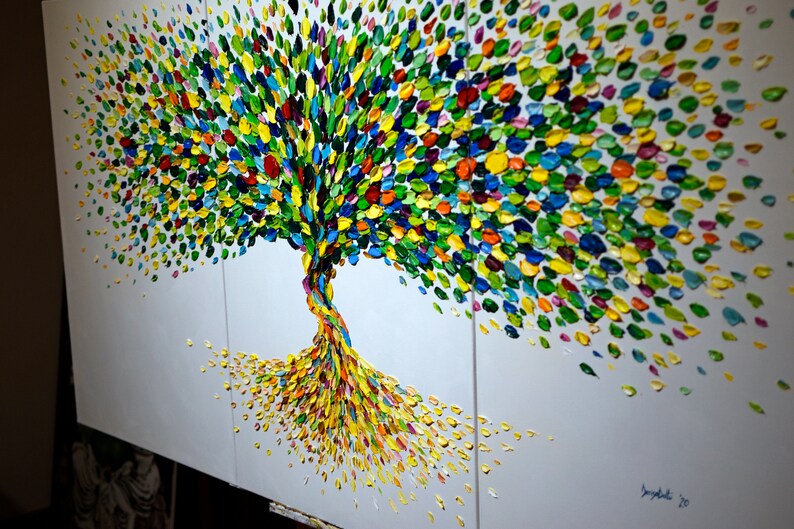 Modern Tree Triptych Painting ORIGINAL Abstract Colorful - Etsy