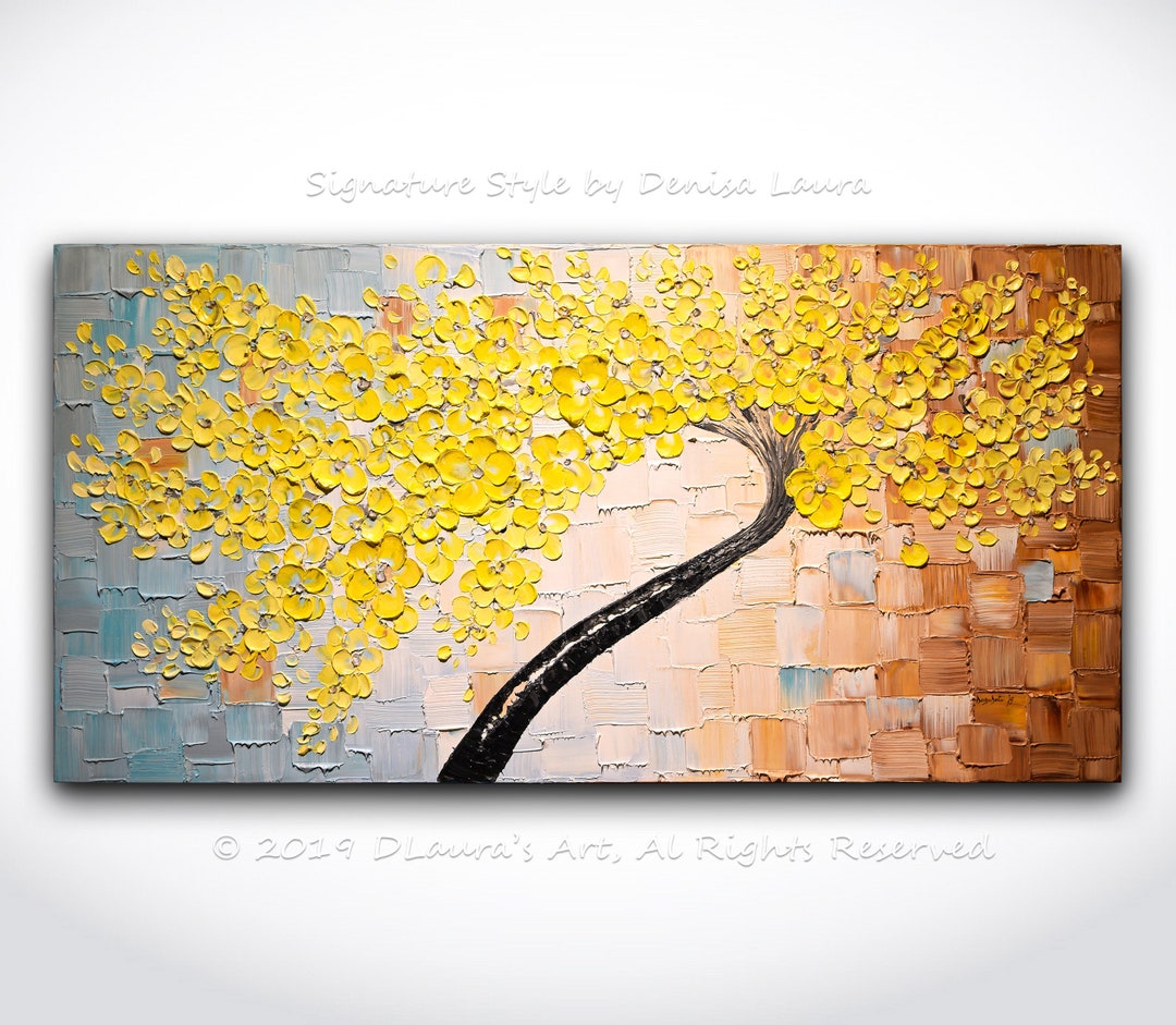 Modern Tree Art Contemporary Painting ORIGINAL Large Abstract Yellow ...