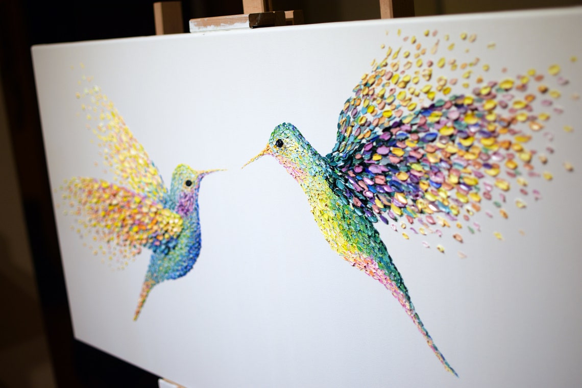 Contemporary Abstract Hummingbirds Diptych Painting ORIGINAL - Etsy