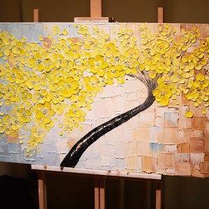 Modern Tree Art Contemporary Painting ORIGINAL Large Abstract Yellow ...