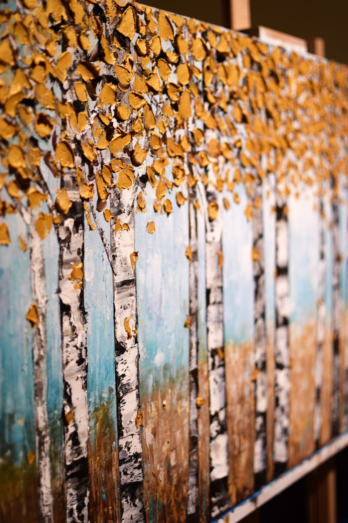 Huge ORIGINAL Triptych Abstract Gold Birch Tree Painting | Etsy